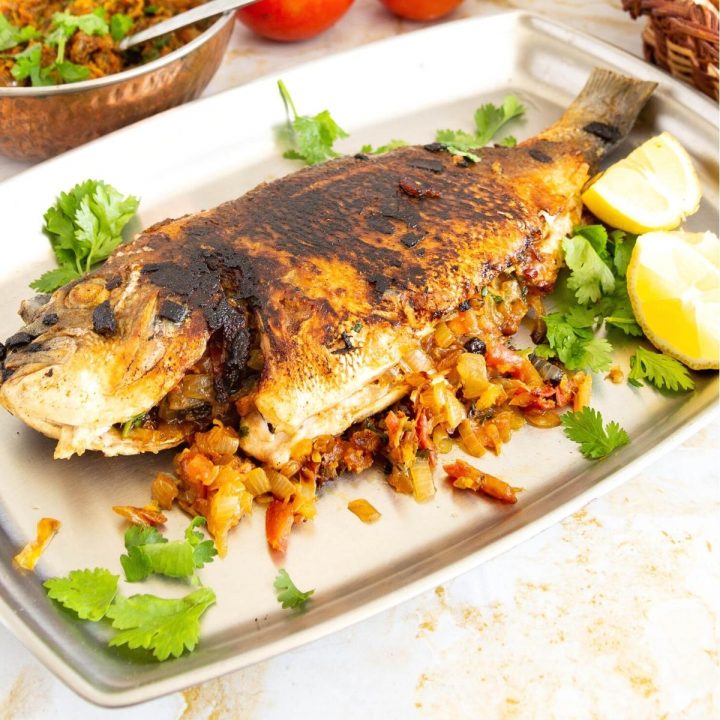 Pan Fired Stuffed Fish with Sautéed Onions Mixture - East Indian Recipes