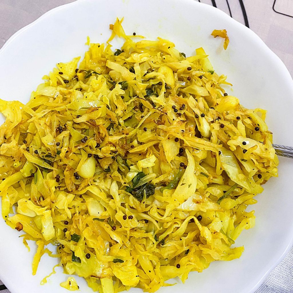 Cabbage Poriyal -Sautéed Cabbage Indian Recipe - East Indian Recipes