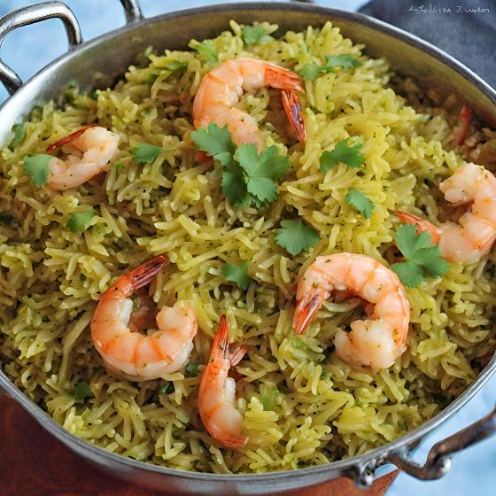 Green Shrimp Pulao - East Indian Recipes